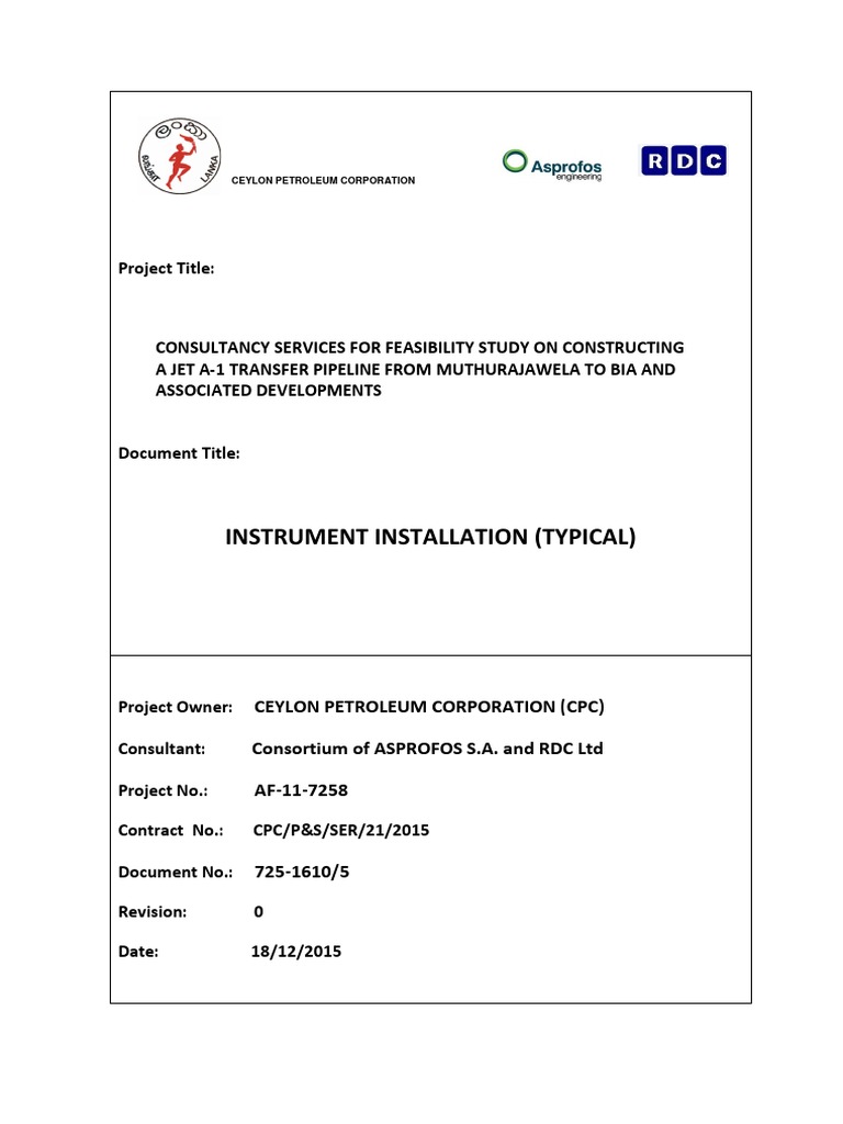 Instrument Installations (Typical) | PDF | Flow Measurement | Pipe ...