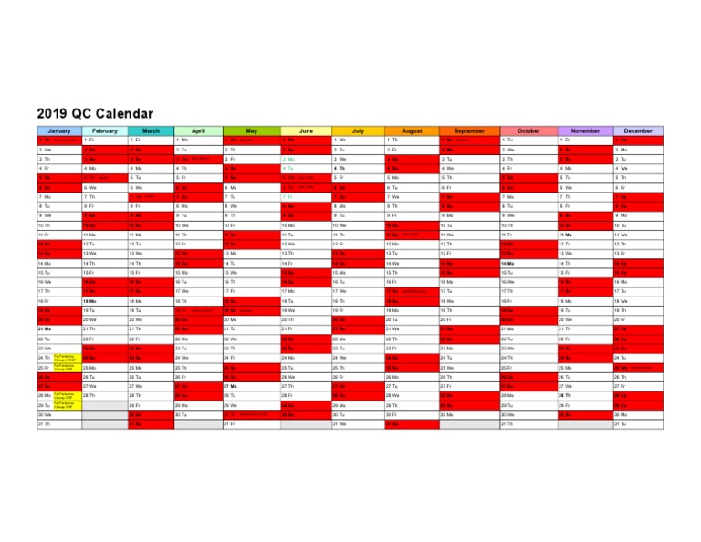 2019 QC Calendar: January February March April May June July August ...