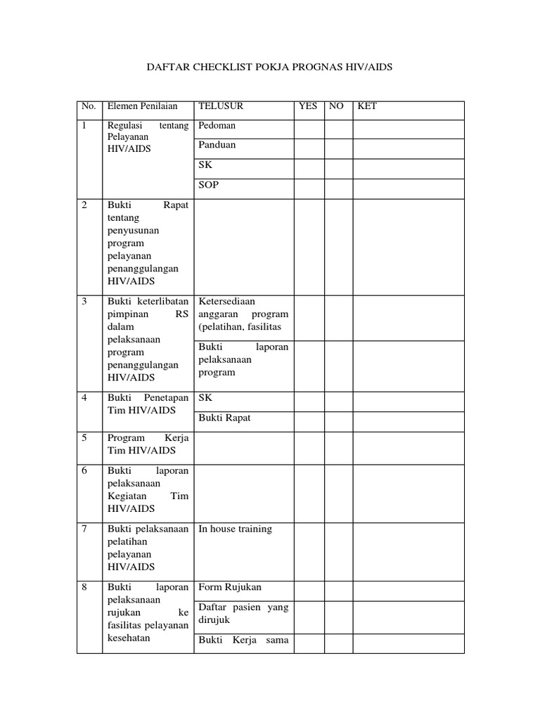 Daftar Checklist Pokja Prognas Hiv | PDF