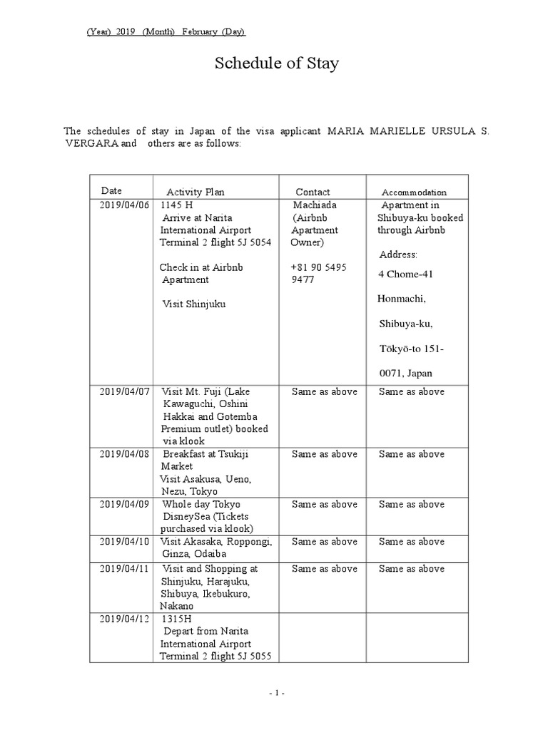 Schedule of Stay | PDF