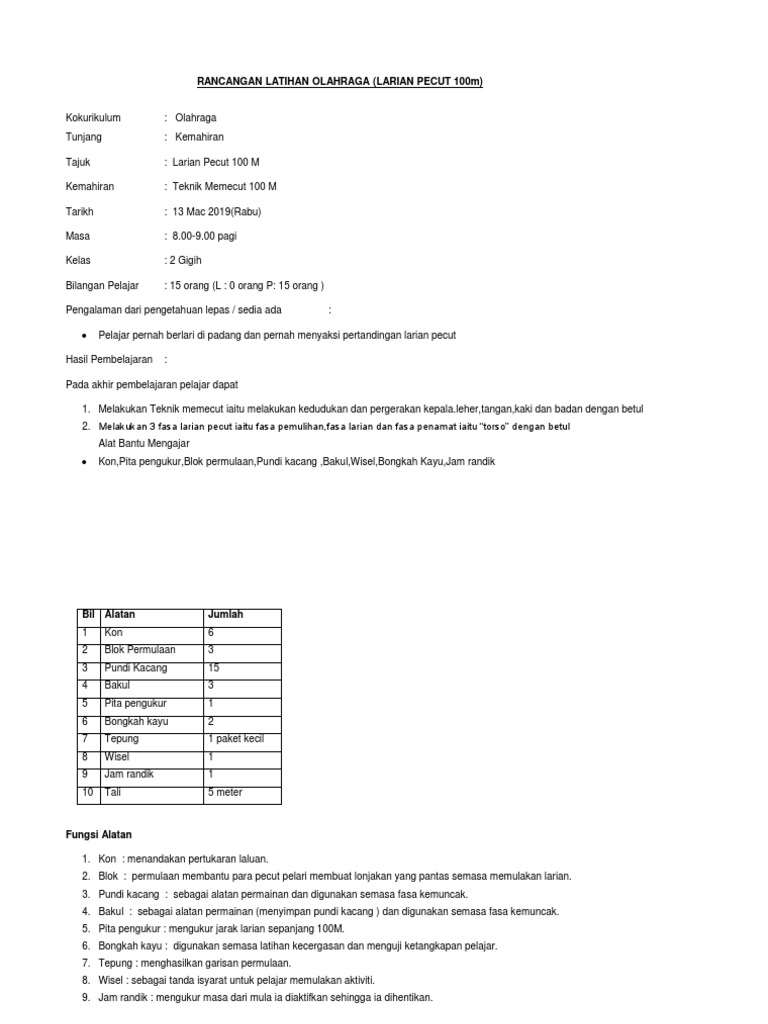 RANCANGAN LATIHAN OLAHRAGA (2) New | PDF