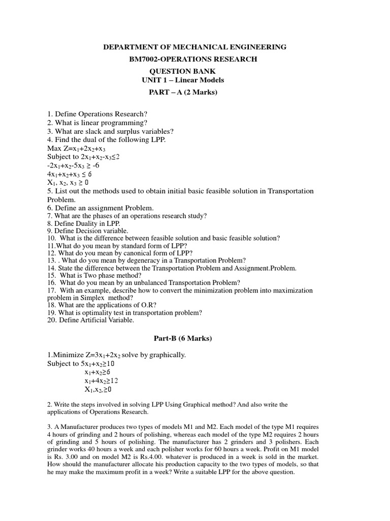 Operations Research (BM7002) | PDF | Linear Programming | Operations Research