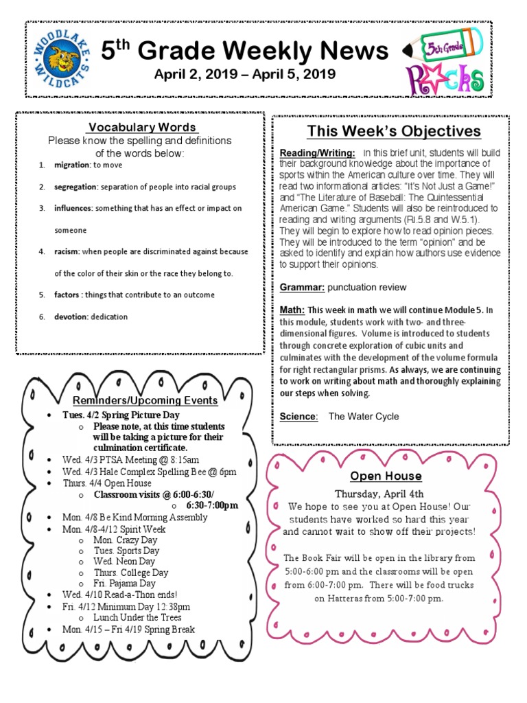 5 Grade Weekly News: April 2, 2019 - April 5, 2019 | PDF | Race (Human ...