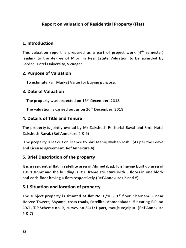 Report On Valuation of Residential Property (Flat) | PDF | Real Estate ...