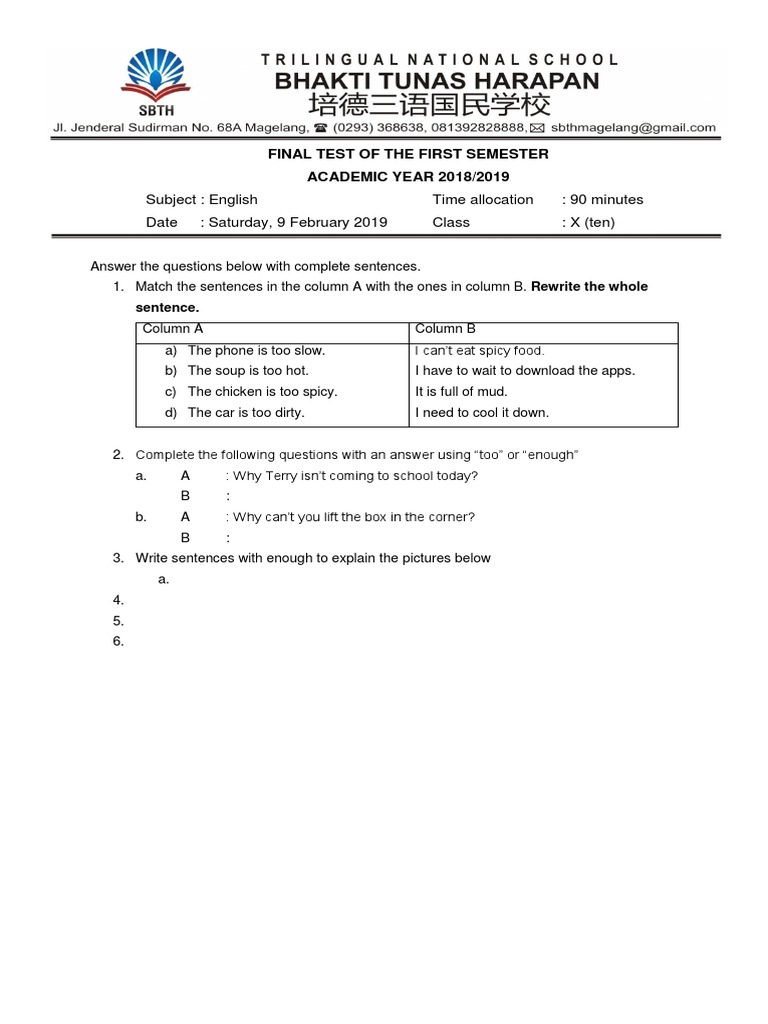Soal Mid Semester 2 SMA SBTH | PDF