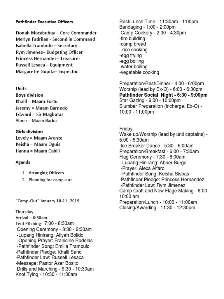 Pathfinder CAMP-OUT | PDF