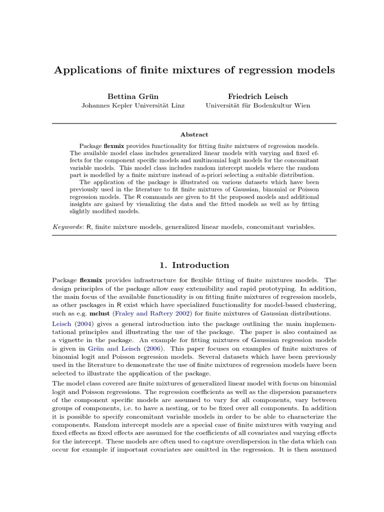 Applications of Finite Mixtures of Regression Models: Bettina GR Un Friedrich Leisch | PDF ...