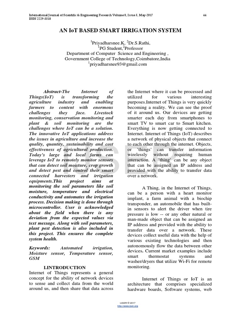 An Iot Based Smart Irrigation System | PDF | Internet Of Things | Ph