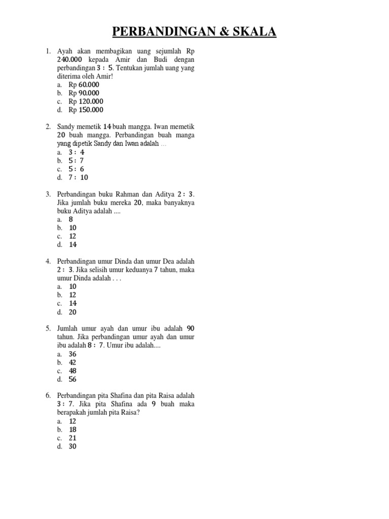 LATIHAN Soal Perbandingan Dan Skala | PDF