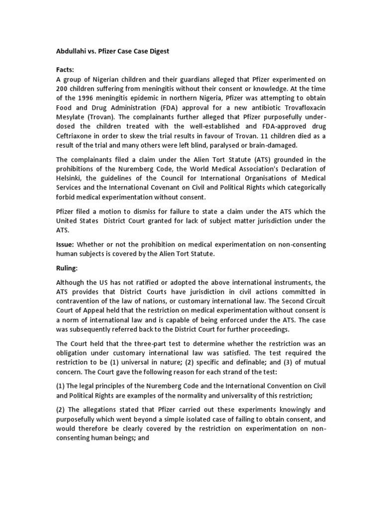 Abdullahi V Pfizer Paper | PDF | Pfizer | International Law