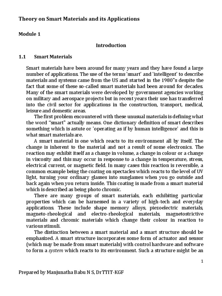 Smart Materials Notes PDF | PDF | Flow Measurement | Shape Memory Alloy
