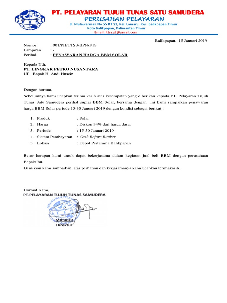 Surat Penawaran Solar New | PDF