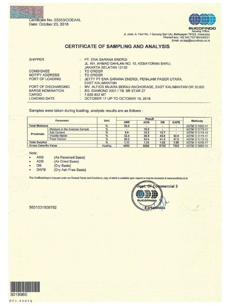 Contoh Analisis Lab Batubara | PDF