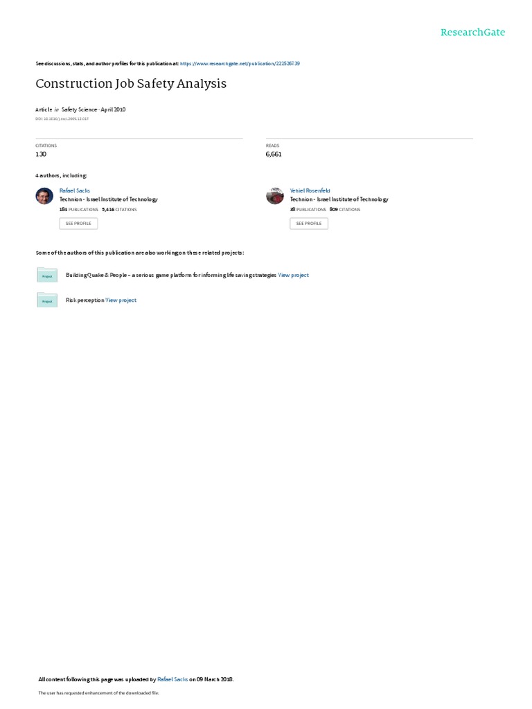 Construction Job Safety Analysis - Safety Science Y2010 | PDF | Masonry ...