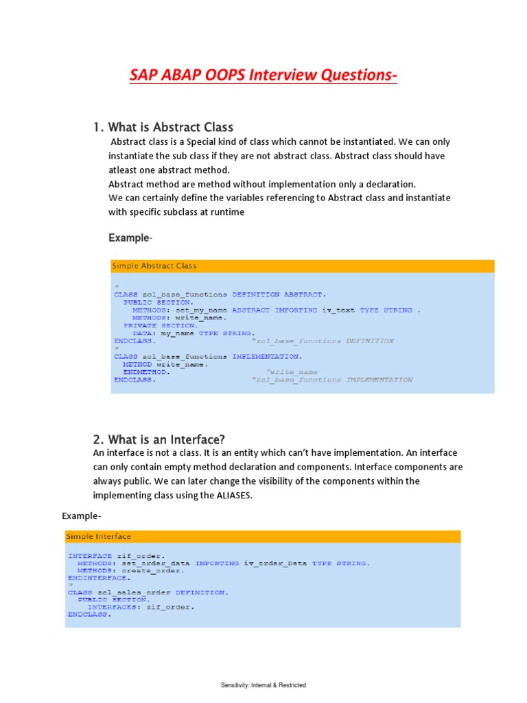 Sap Abap Oops Interview Questions 1 What Is Abstract Class Pdf Class Computer