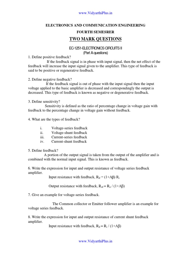 Electronics Circuits II Two Marks | PDF | Electronic Oscillator | Amplifier