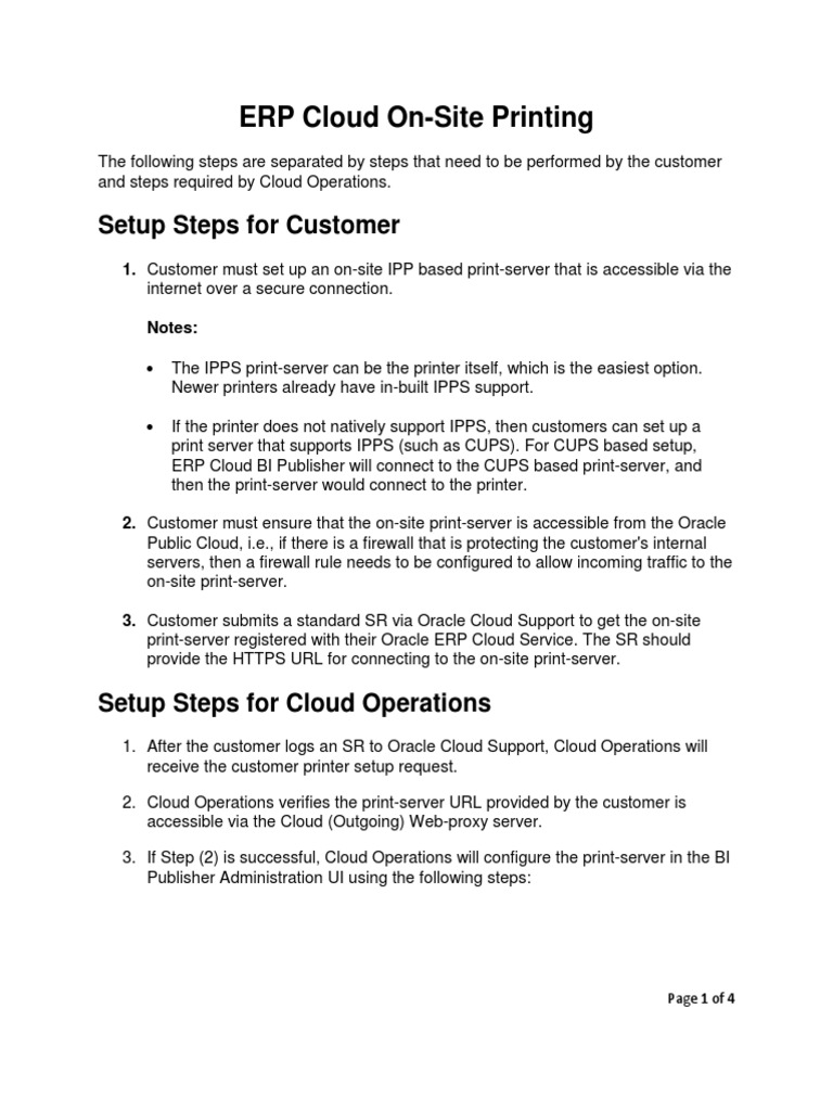 ERP Cloud On-Site Printing Setup Guide | PDF | Cloud Computing | Oracle ...