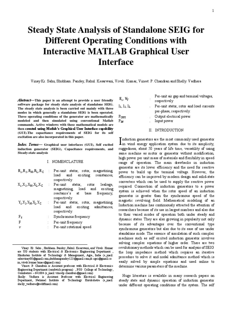Steady State Analysis of Standalone SEIG For Different Operating ...