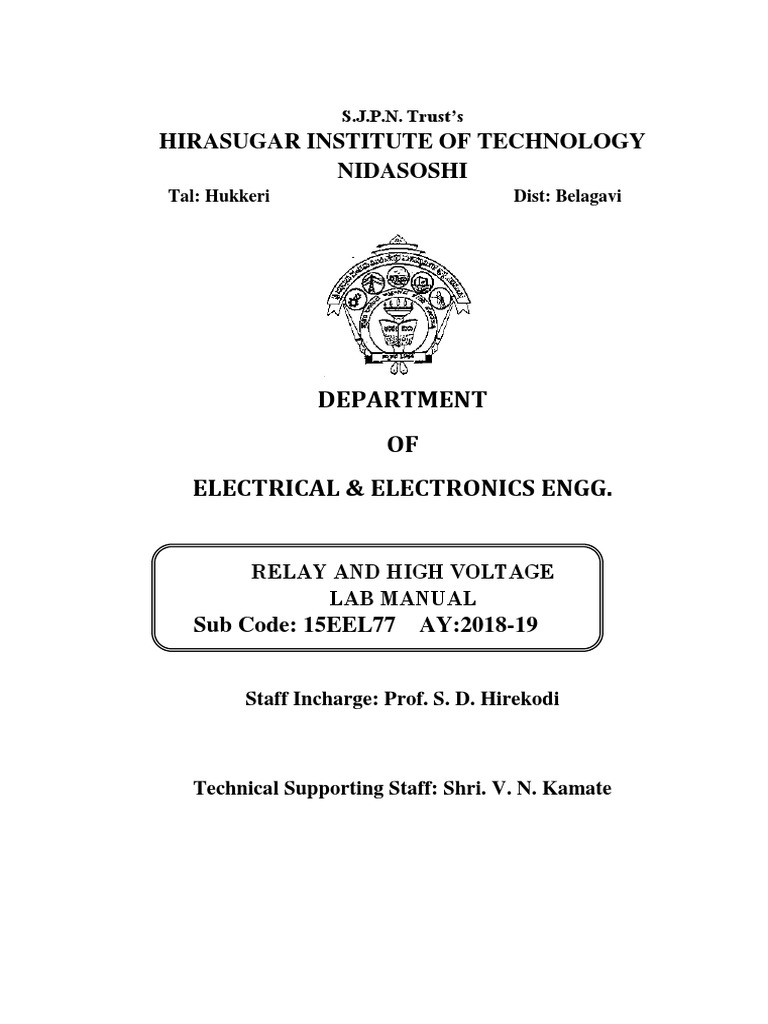Relay and HV Lab-Manual PDF | PDF | Electrical Breakdown | Rectifier