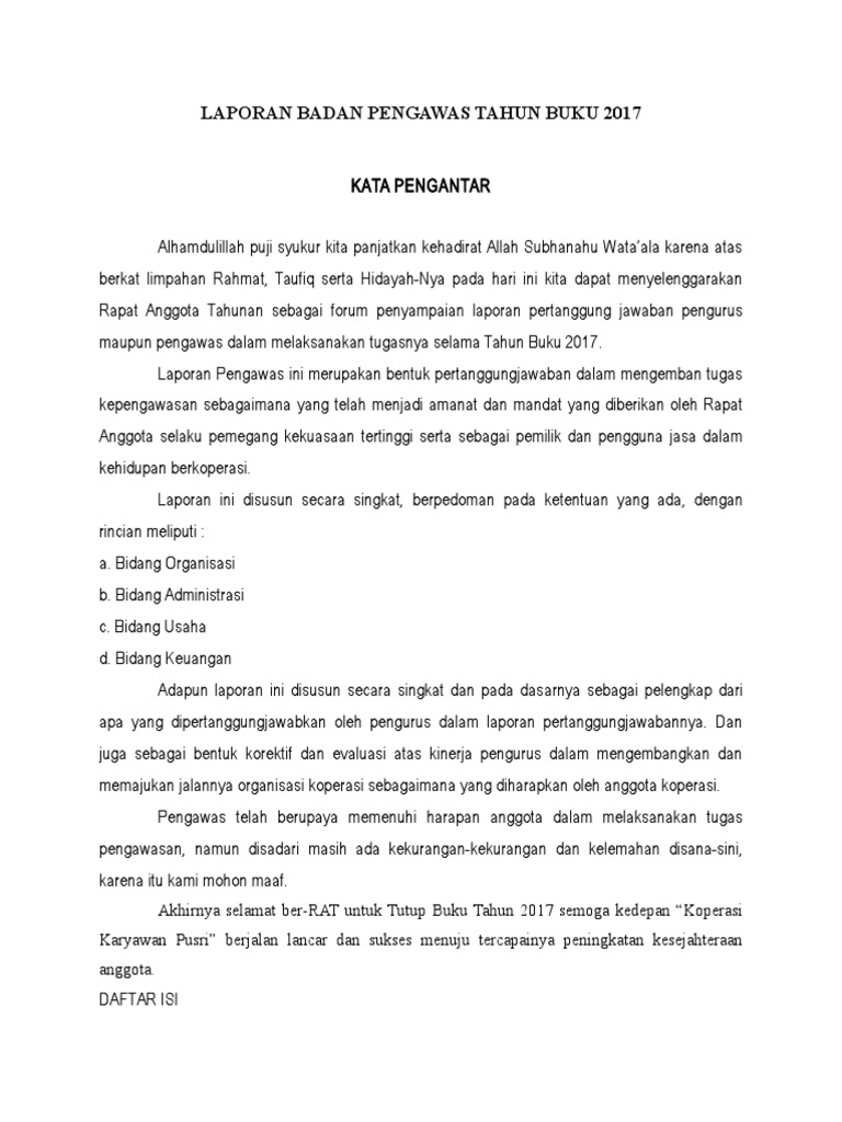 CONTOH LAPORAN PENGAWAS KOPERASI-edit | PDF