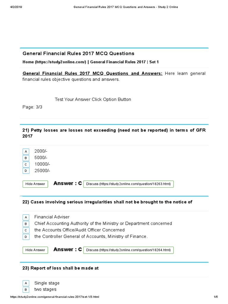 GFR 2017 mcq3 | PDF | Multiple Choice | Comptroller