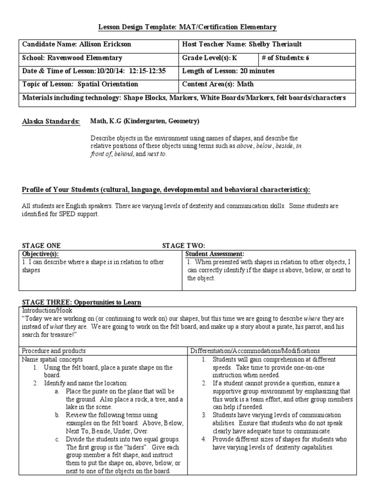 Small Group Lesson 3 Spatial Positions | PDF | Lesson Plan | Applied ...