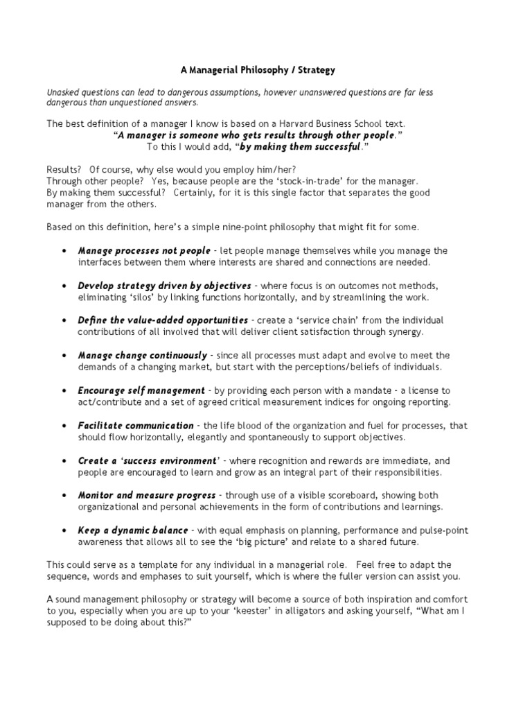 A Managerial Philosophy / Strategy | PDF | Attention | Goal