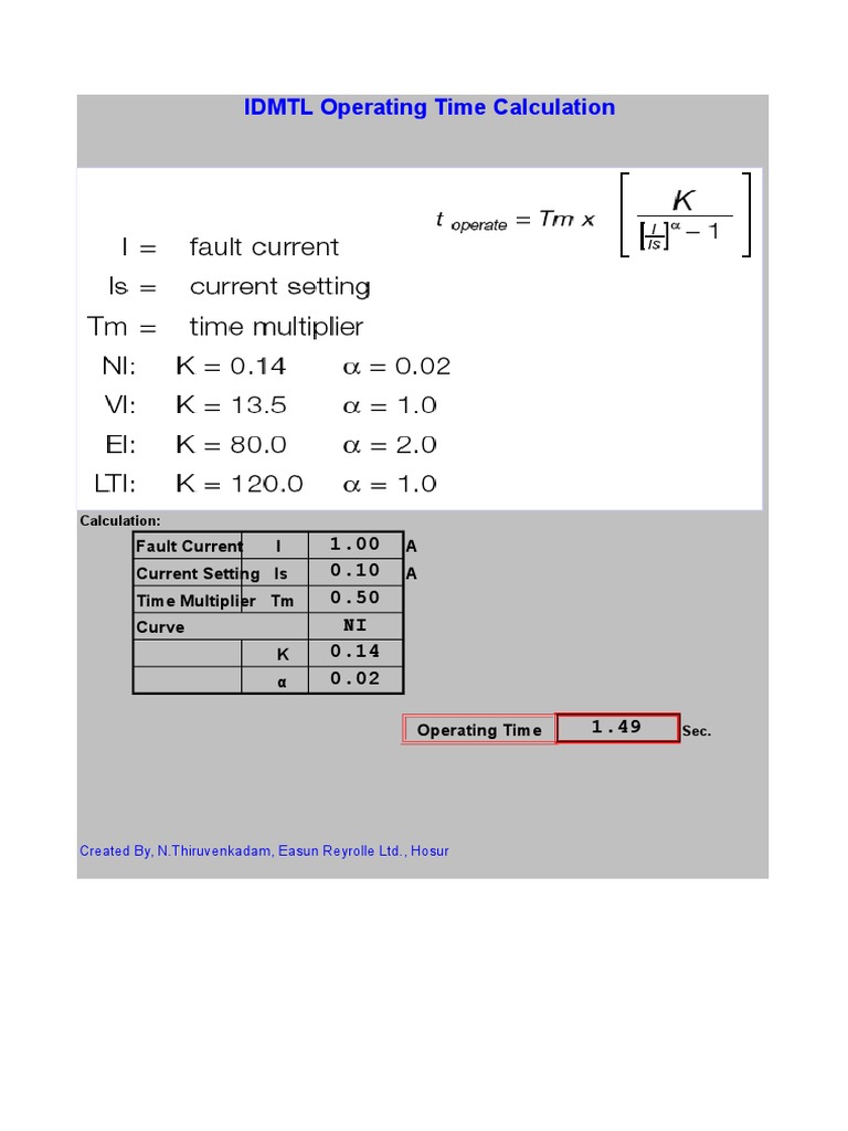 IDMTL Operating Time Calculation | PDF | Electrical Impedance | Quantity