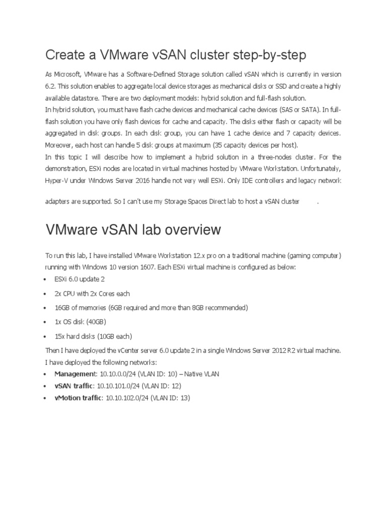 VMware vSAN Setup Guide | PDF | Computer Cluster | V Mware