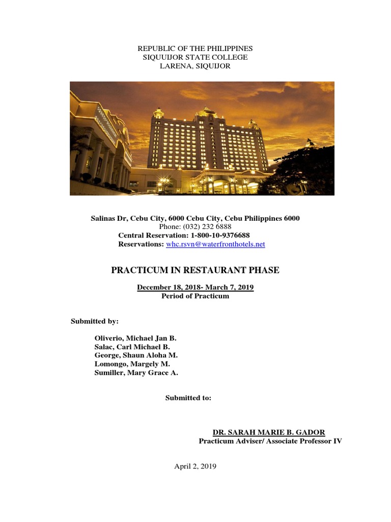Practicum Report: Restaurant Phase | PDF