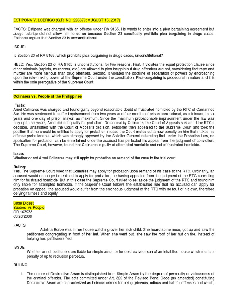 Colinares vs. People of The Philippines Facts | PDF | Plea Bargain | Arson