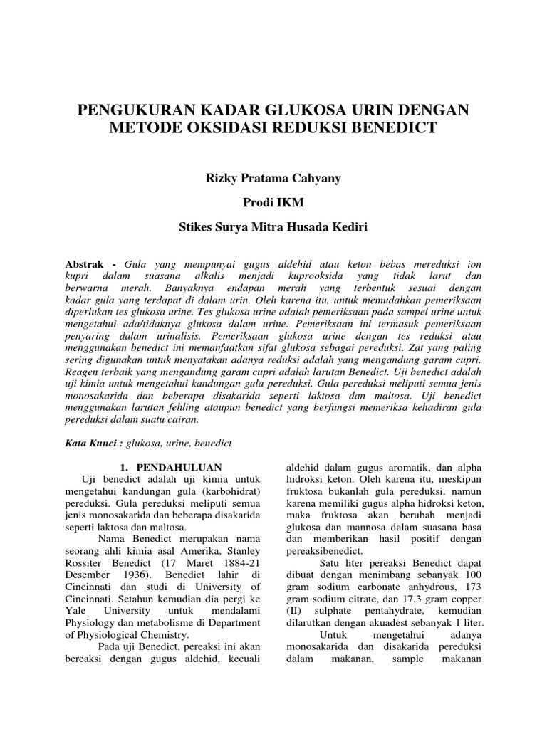 Uji Glukosa Urin Metode Benedict | PDF