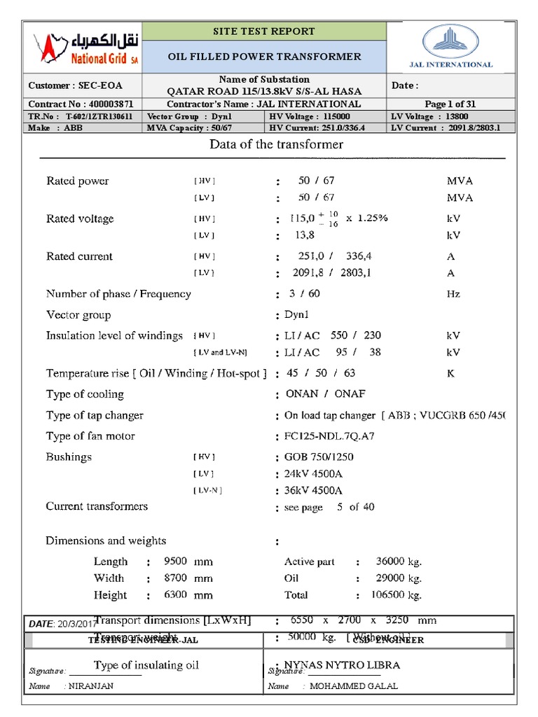 T-602 Test Report | PDF | Transformer | Electrical Impedance