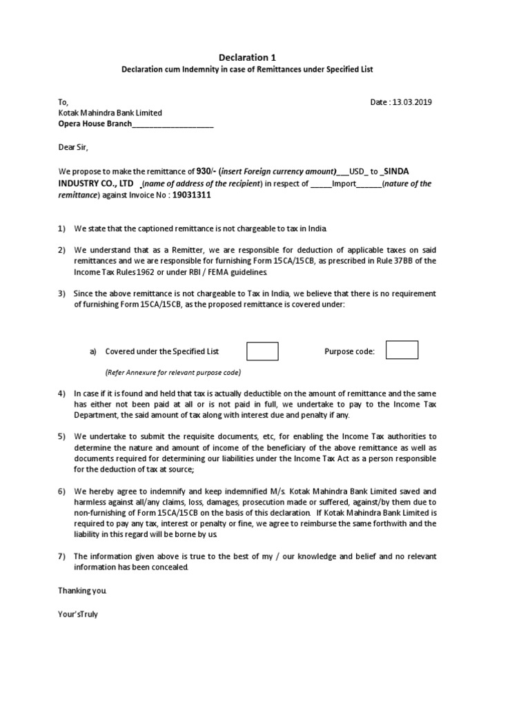 4 - Declaration | PDF | Indemnity | Government Finances