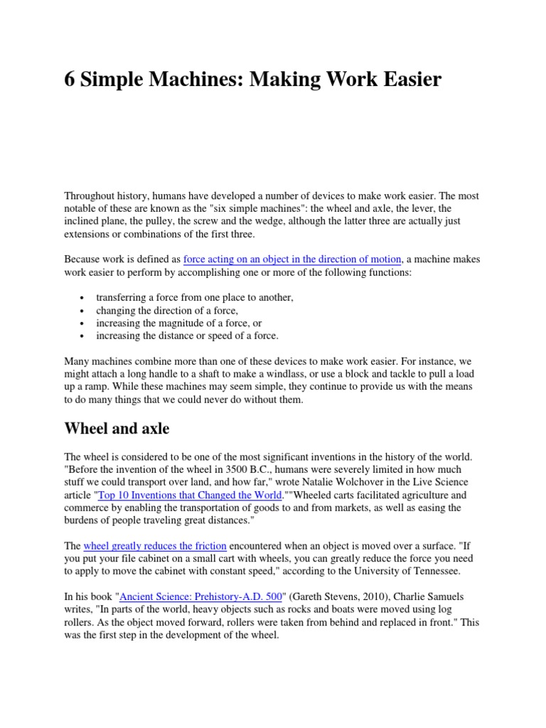 6 Simple Machines That Make Work Easier | PDF | Lever | Machines