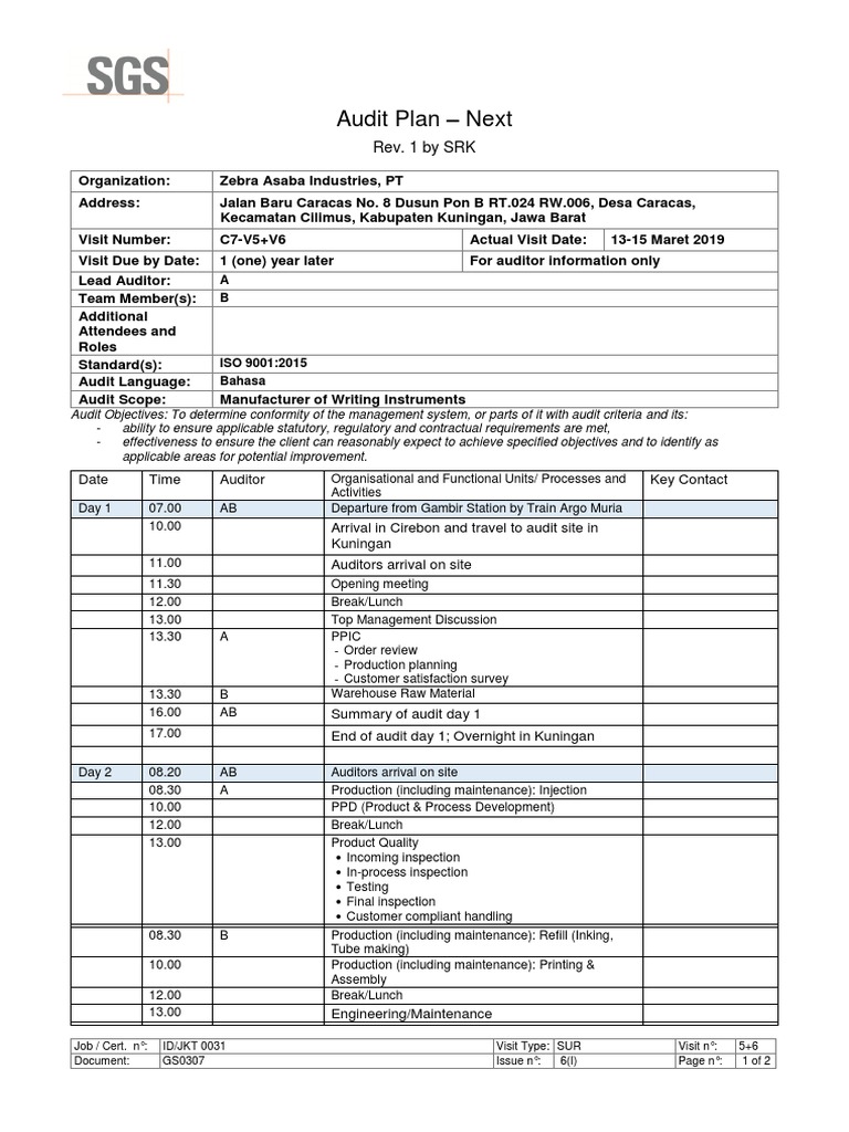 Audit Plan ISO 9001 | PDF | Audit | Business