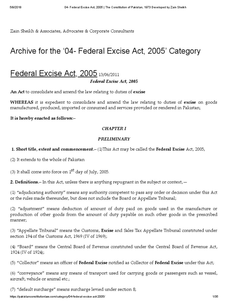 04 - Federal Excise Act, 2005 - The Constitution of Pakistan, 1973 ...