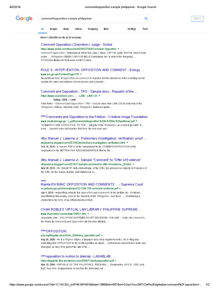 Comment - Opposition Sample Philippines - Google Search | PDF | Public ...