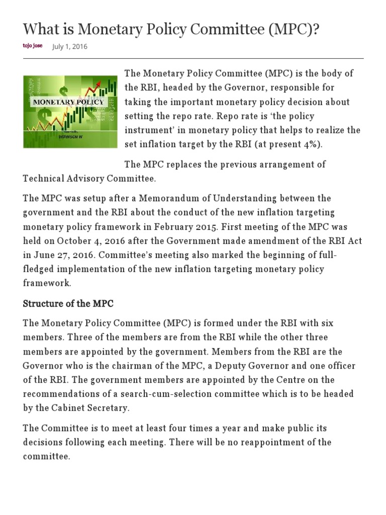 Monetary Policy Commitee | PDF | Inflation Targeting | Reserve Bank Of ...