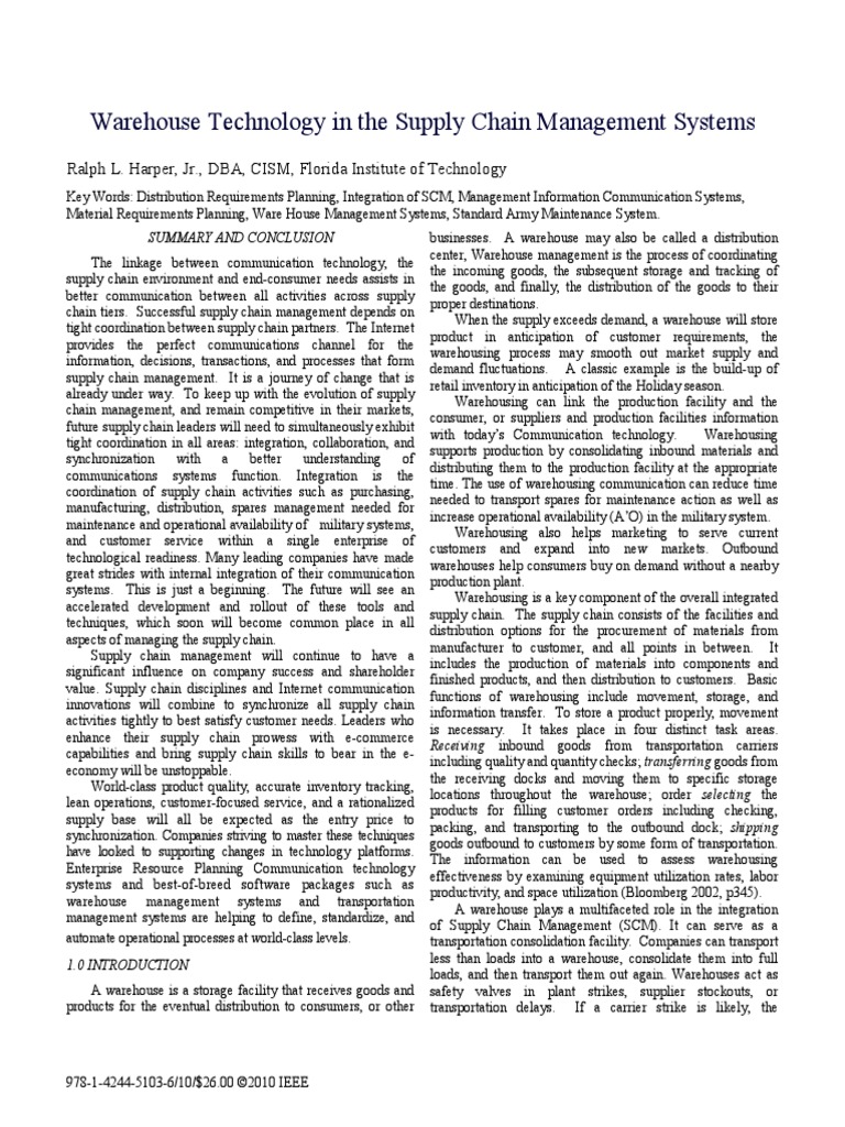 Warehouse Technology in The Supply Chain Management Systems | PDF ...