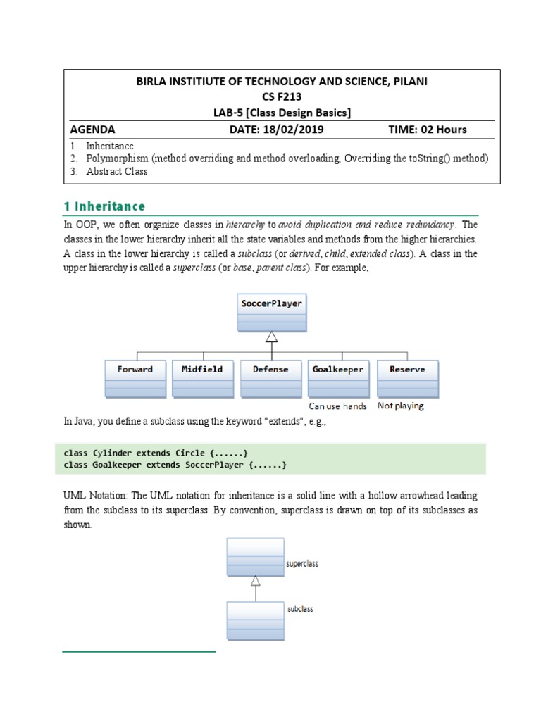 LAB - 05 (Inheritance, Polymorphism, Abstract Classes) PDF | PDF | Method (Computer Programming ...