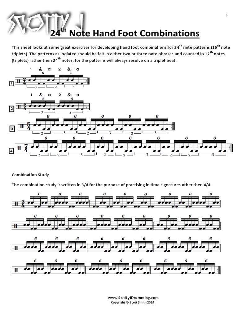 24th Note Hand Foot Combinations PDF | PDF | Musical Forms | Poetics