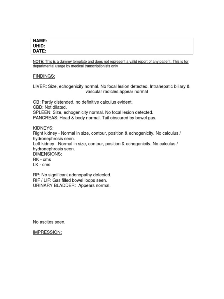 Normal Abdominal Ultrasound Report Pdf