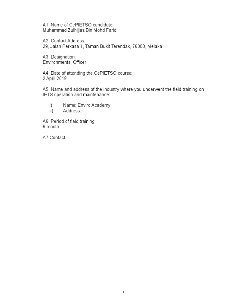 Preliminary Page Field Training Report (FTR) | PDF