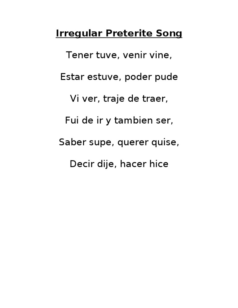 Irregular Preterite Song Done To The Tune of Twinkle, Twinkle, Little ...