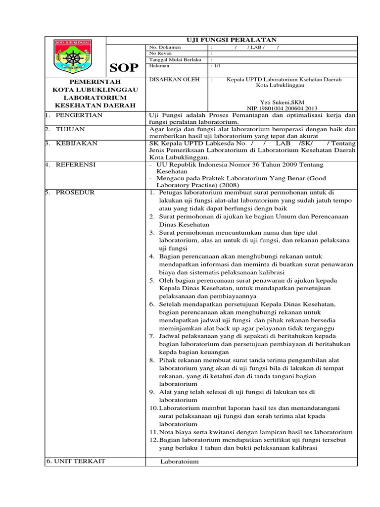 Sop Uji Fungsi Peralatan | PDF