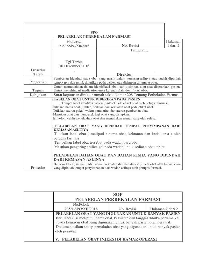 Spo Pelabelan Obat | PDF