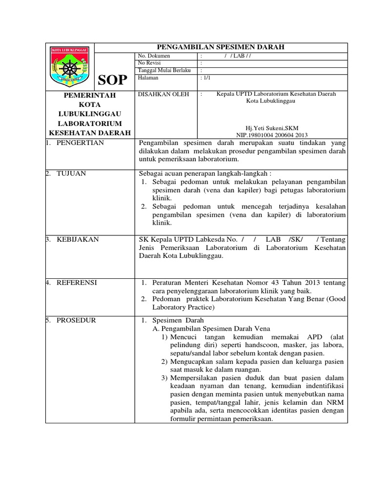 SOP PEngambilan Spesimen Klinik | PDF