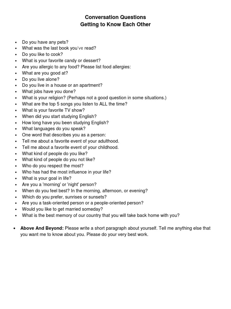 Conversation Questions | PDF