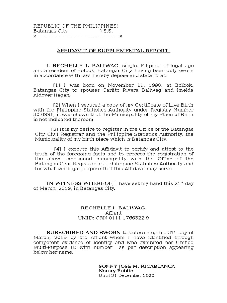 Affidavit of Supplemental Report | PDF